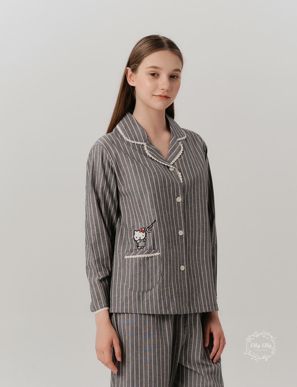 HK-4258 헬로키티 자수레이스 와이카라 여성 긴팔페어 그레이