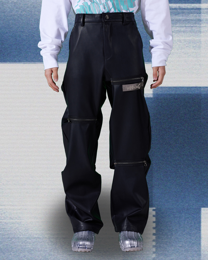 ZIP CREASE LEATHER PANTS (BLACK)